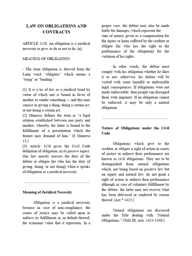 Law On Obligations and Contracts Reviewer | PDF