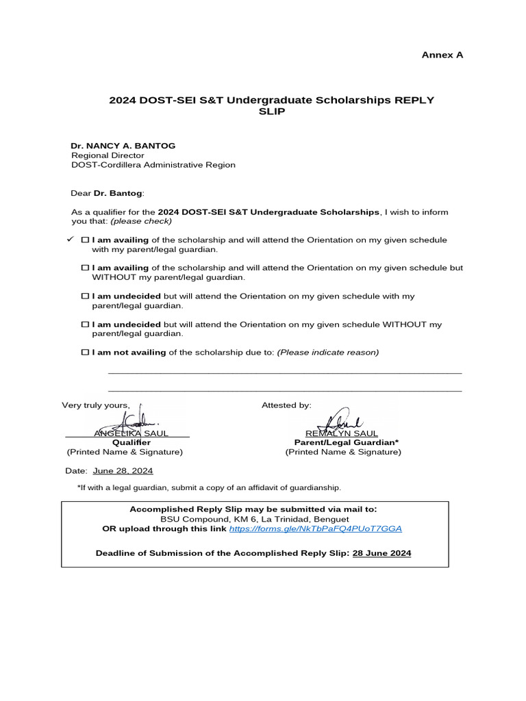 Annex A Reply Slip Done | PDF
