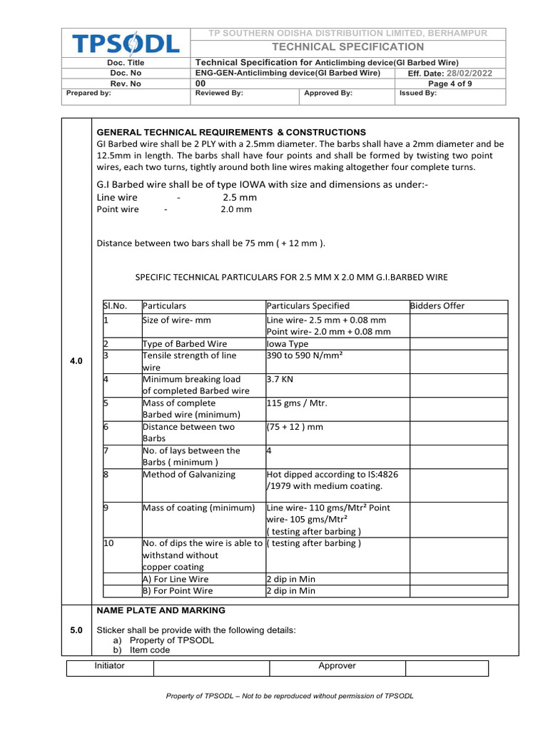 ENG-GEN-Anticlimbing Device (GI Barbed Wire) | PDF | Manufactured Goods