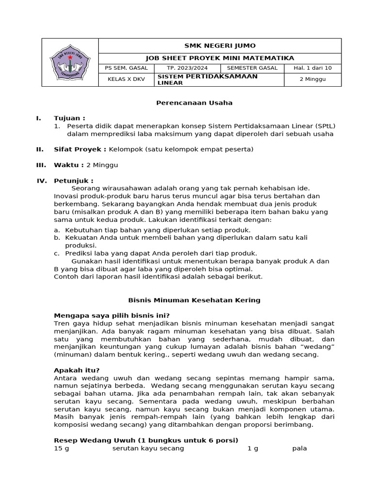 JOBSHEET PROYEK MINI - SPTL | PDF