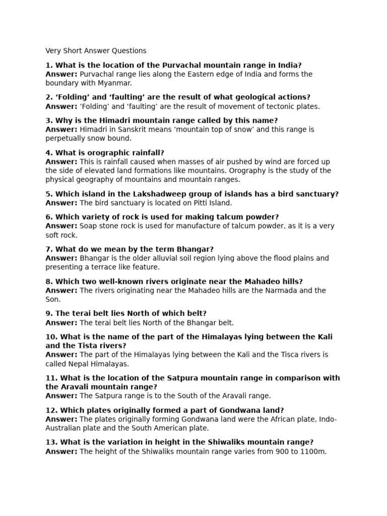 Very Short Answer Questions | PDF