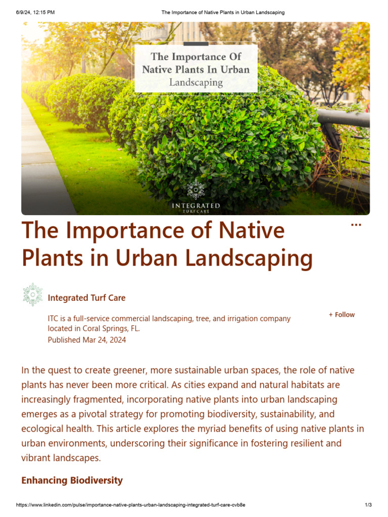The Importance of Native Plants in Urban Landscaping | PDF