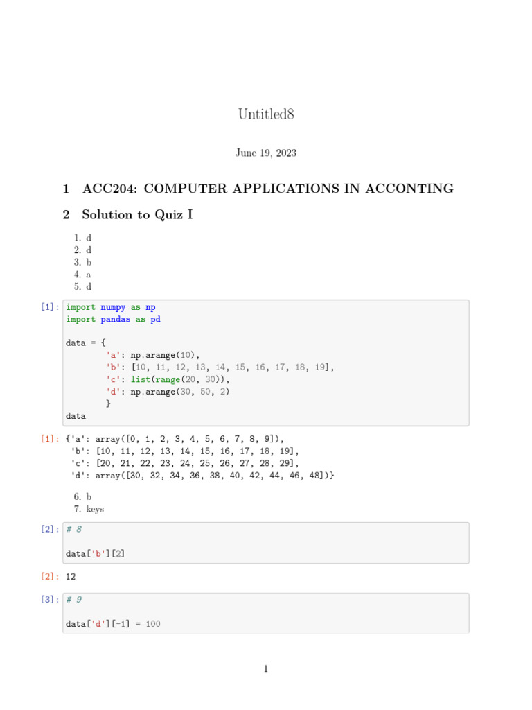 Acc204 2023 Quiz1 Solution | PDF