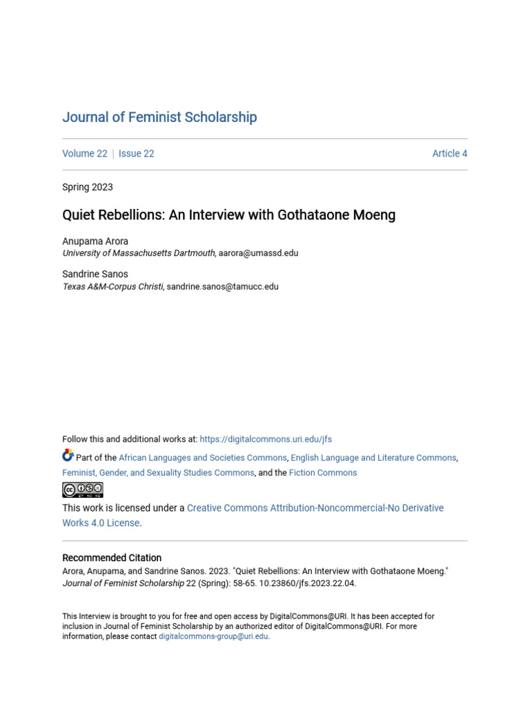 Quiet Rebellions - An Interview With Gothataone Moeng | PDF