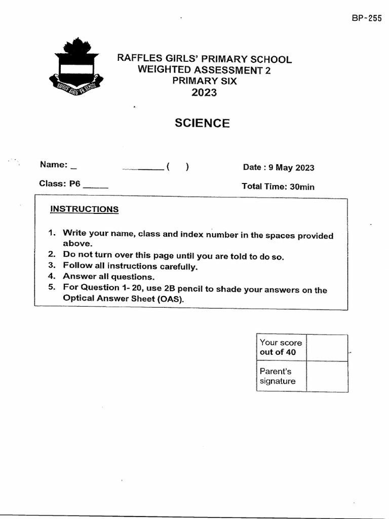 P6 Science 2023 WA2 Raffles | PDF