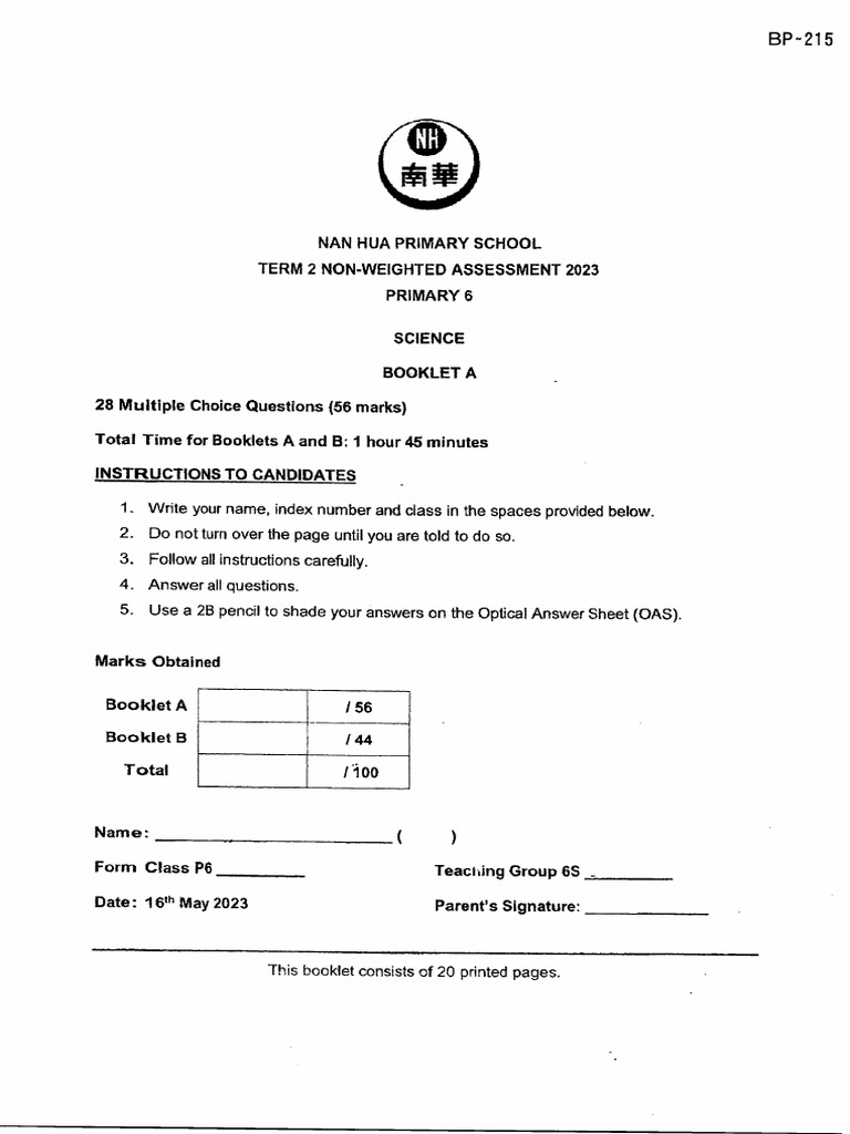 P6 Science 2023 WA2 Nanhua | PDF
