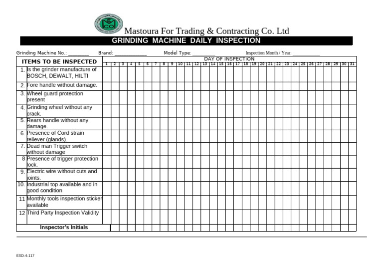 Grinding Daily Inspection | PDF