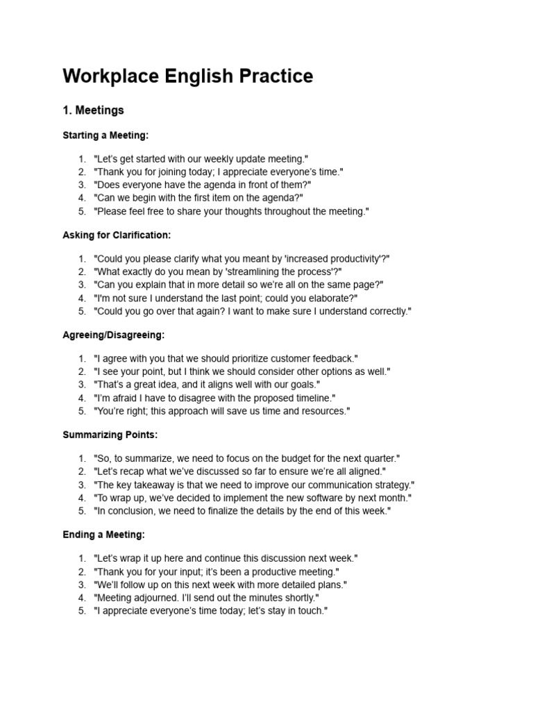 WORKPLACE ENGLISH PRACTICE | PDF