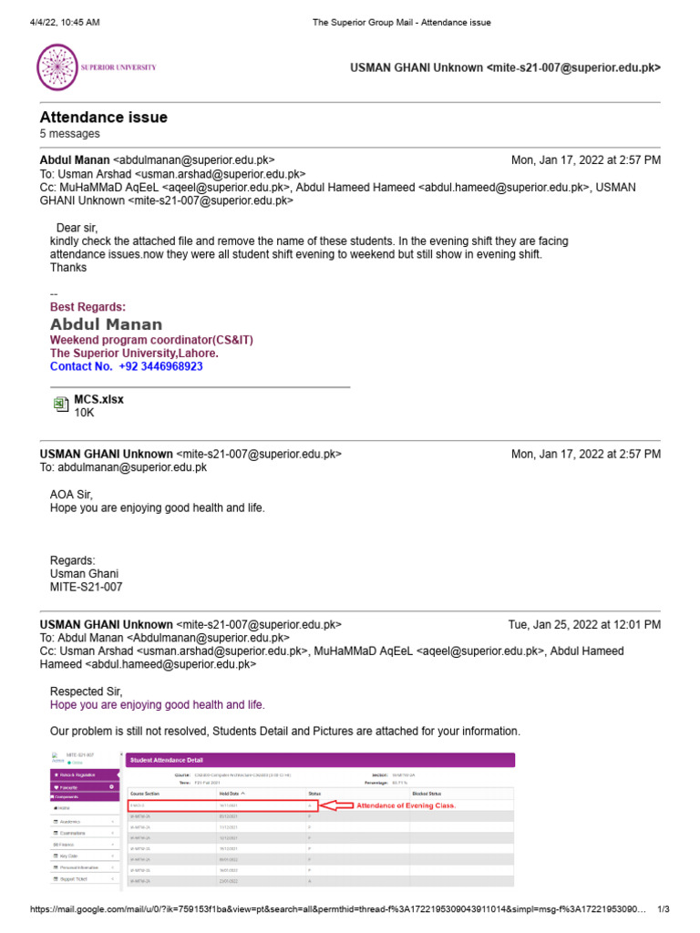 The Superior Group Mail - Attendance Issue | PDF