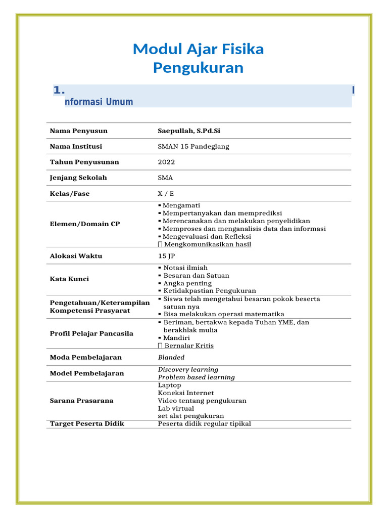 RPP Pengukuran | PDF