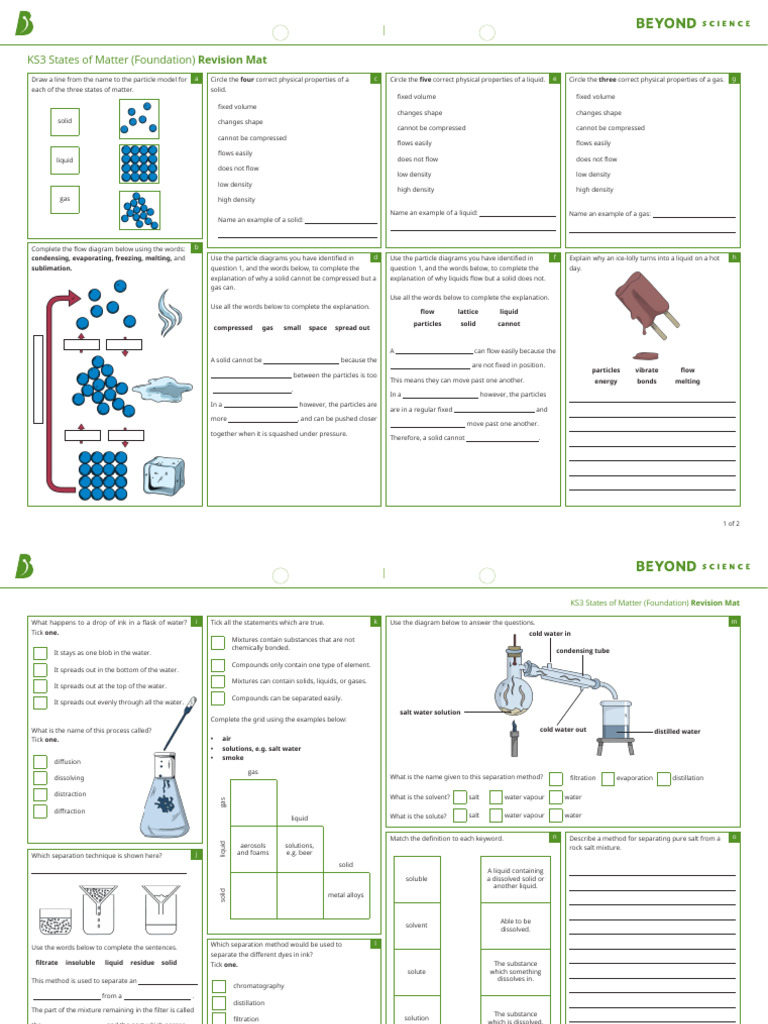 KS3 States of Matter Revision Mat Foundation | PDF