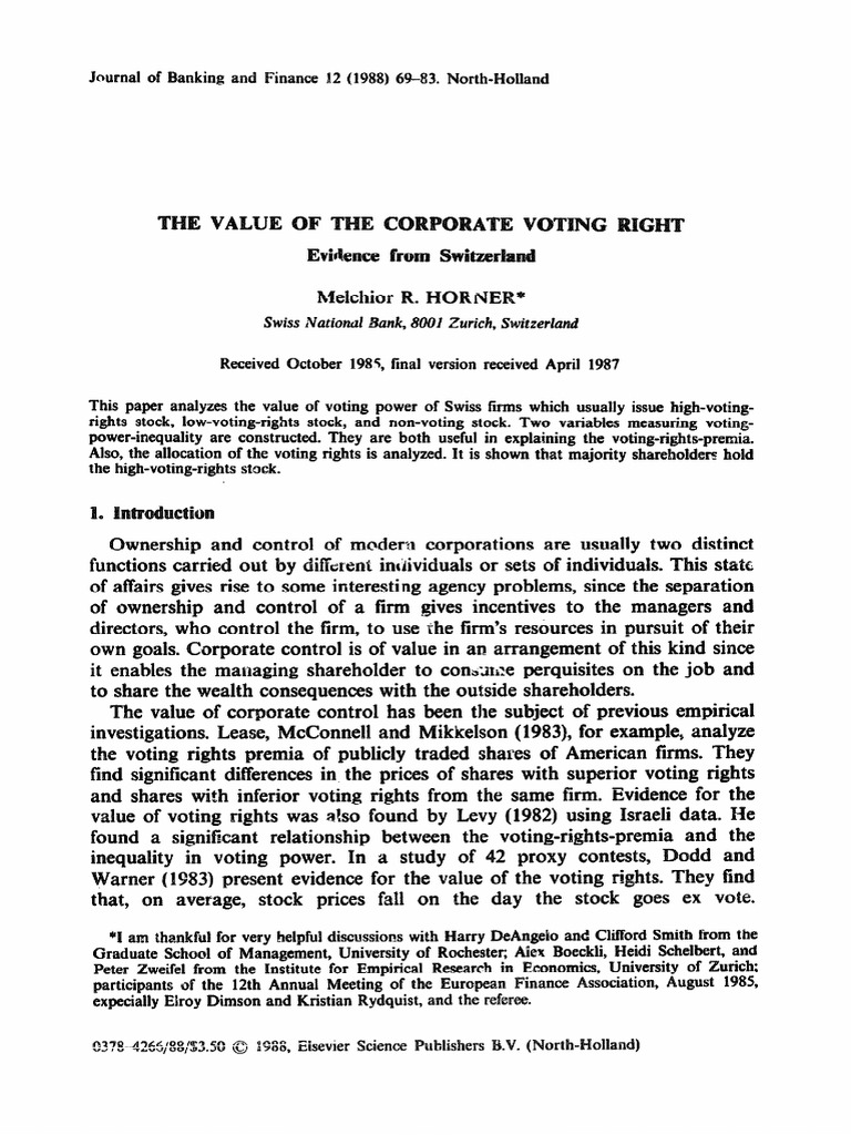 The Value of Corporate Voting Right-Horner | PDF