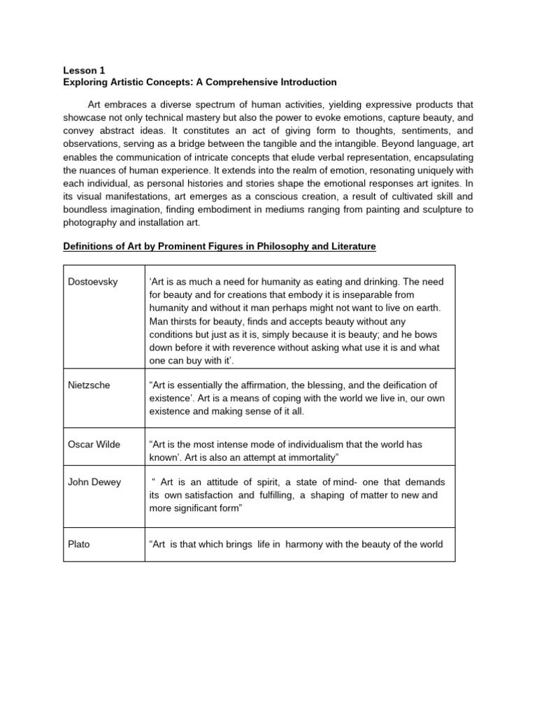 Lesson 1 Exploring Artistic Concepts A Comprehensive Introduction | PDF