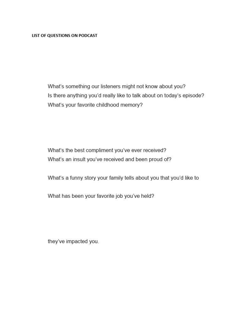 List of Questions On Podcast | PDF | Self-Improvement