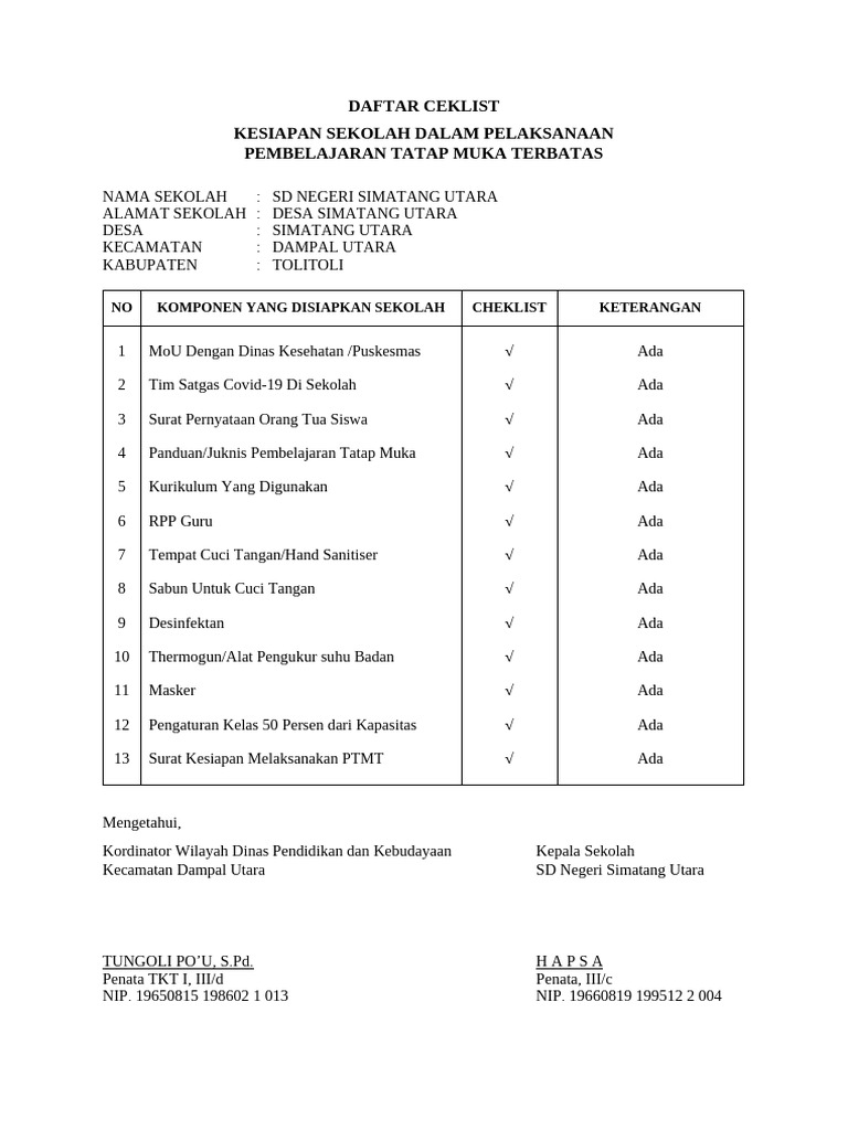 Daftar Ceklist | PDF
