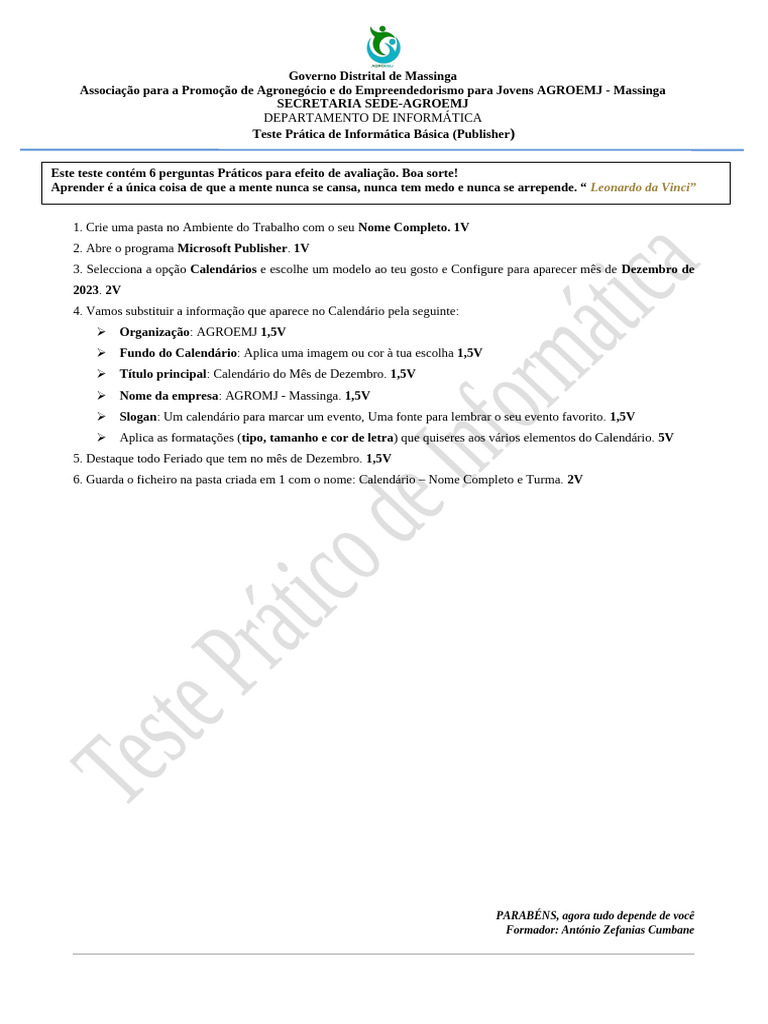 Teste Prático de Informática - Publisher | PDF