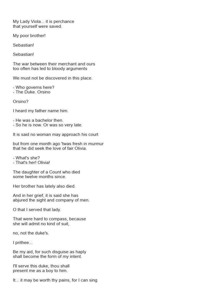 Twelfth Night or What You Willovie Script - Subs Like Script 2 | PDF