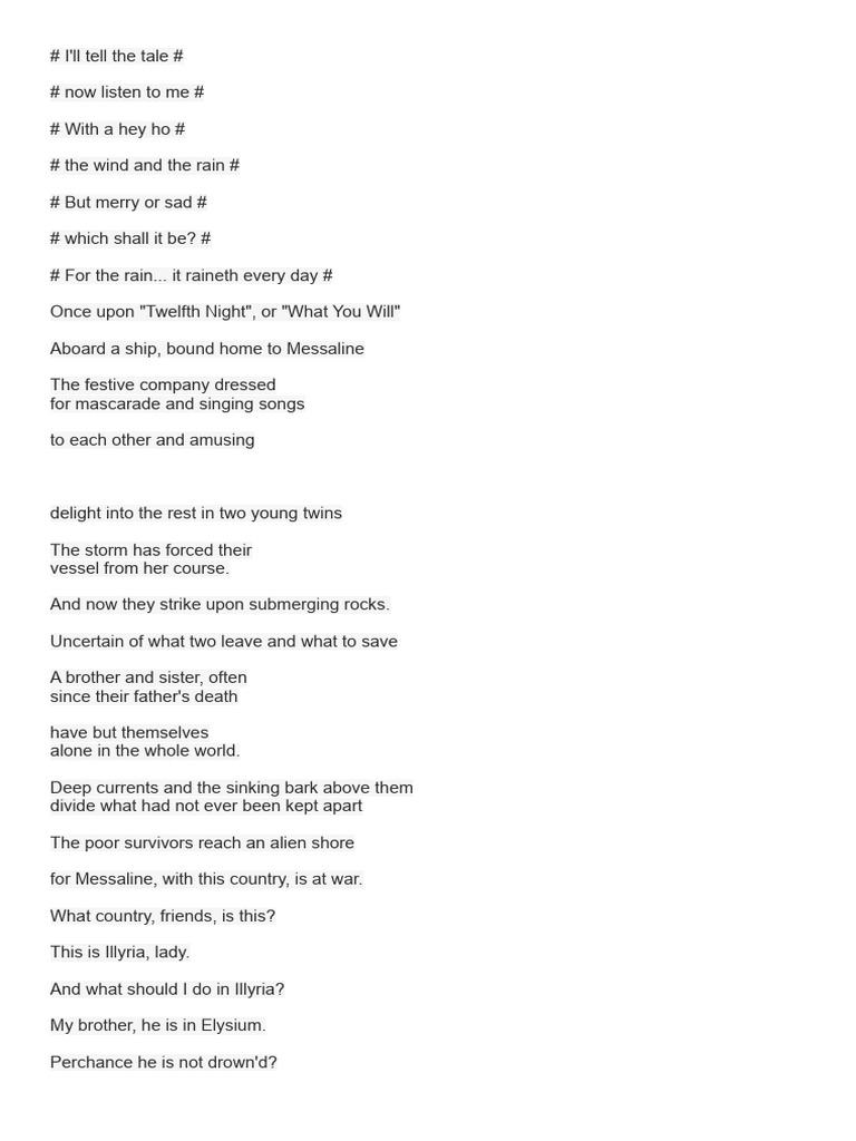 Twelfth Night or What You Willovie Script - Subs Like Script 1 | PDF