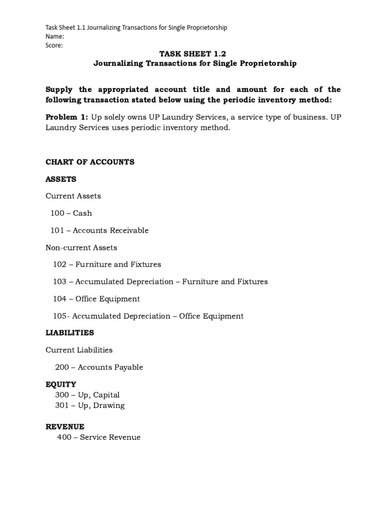 TASK SHEET 1.2-Journalizing Transactions-FINAL | PDF