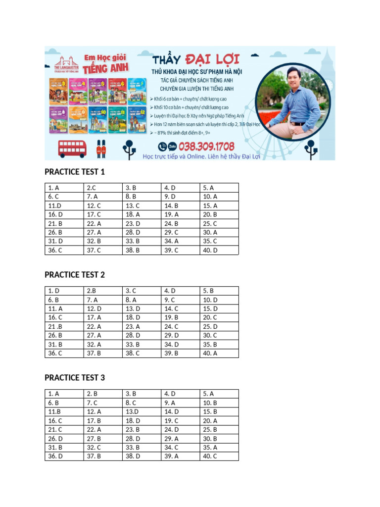 Dap An Test 1 Den 10 | PDF