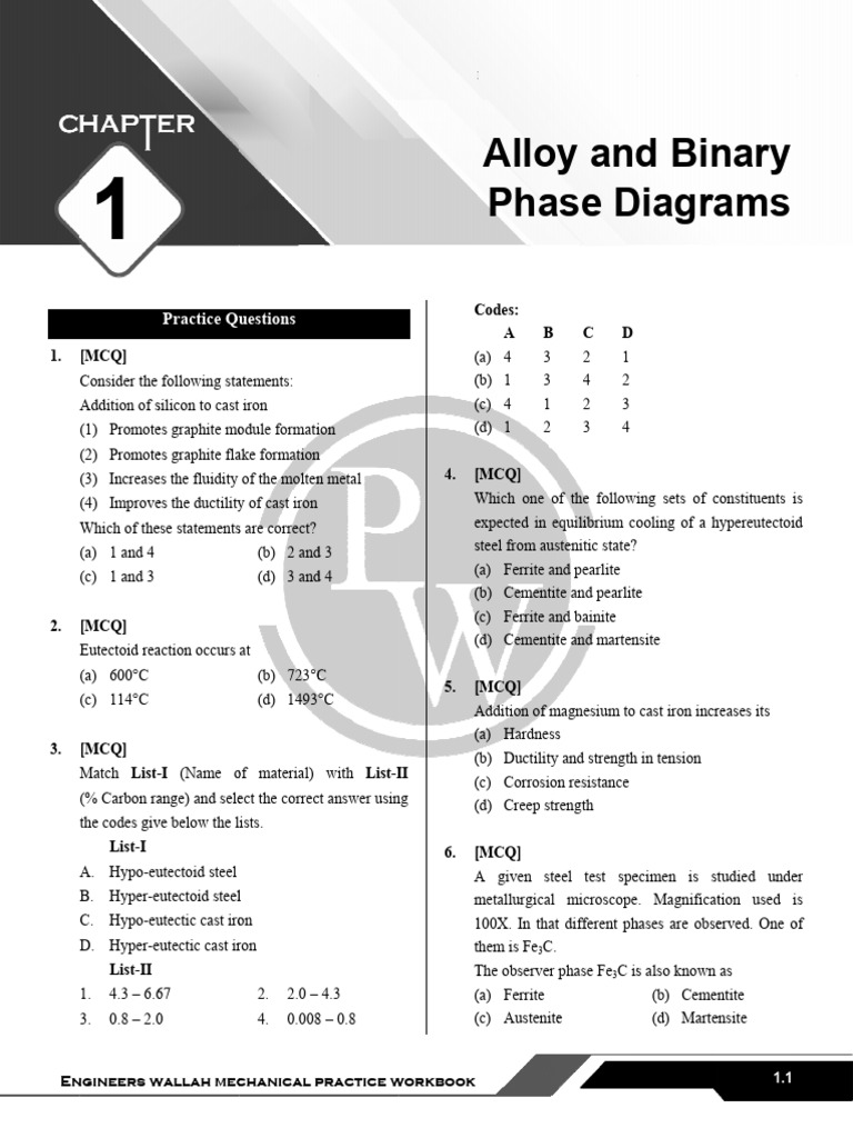 Alloy and Binary Phase Diagrams - Workbook 01 | PDF