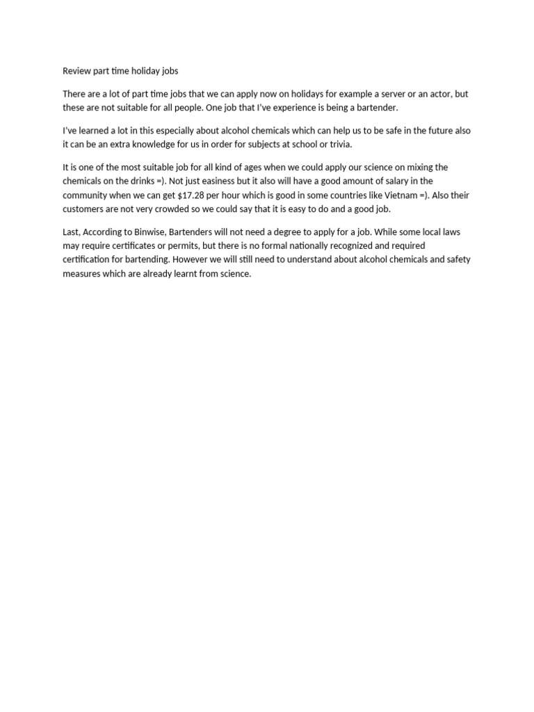 Review Part Time Holiday Jobs | PDF