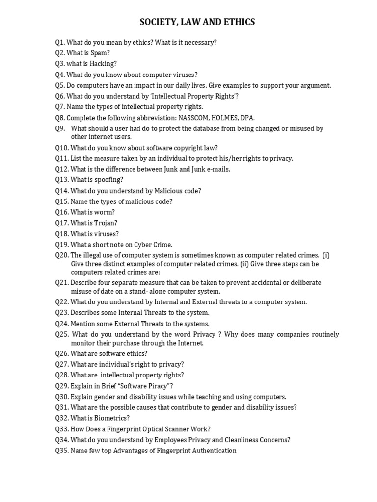 Society Law Ethics (Questions With Answer) | PDF
