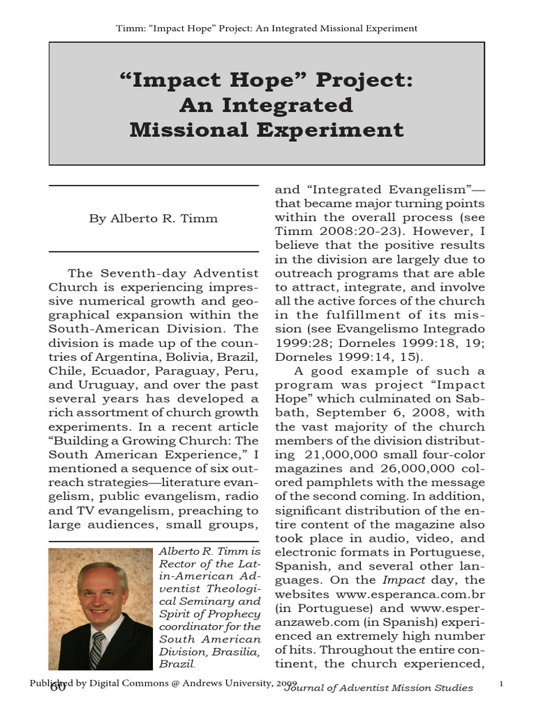 Impact Hope - Project - An Integrated Missional Experiment | PDF