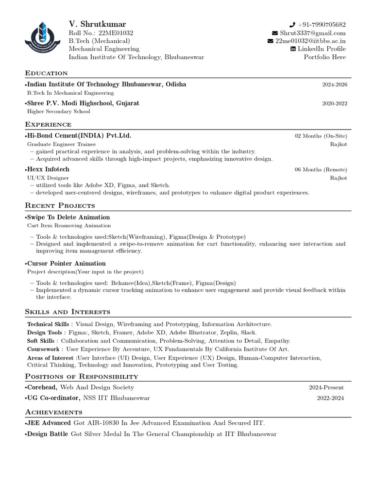 NIT Warangal Resume | PDF