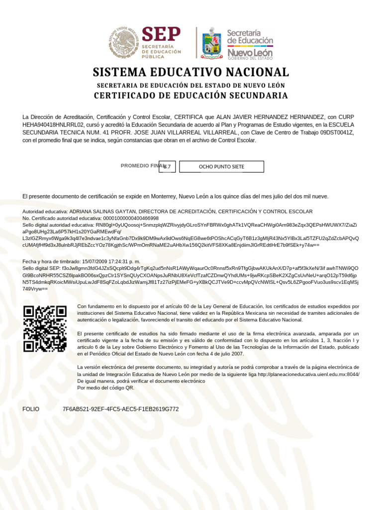 CERTIFICADO ORIGINAL ALAN JAVIER HERNANDEZ HERNANDEZ | PDF