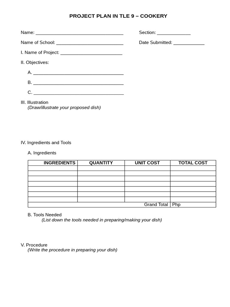 Project Plan in Tle 9 4 | PDF