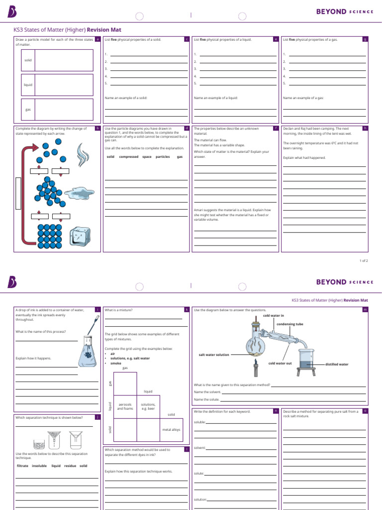 KS3 States of Matter Revision Mat Higher | PDF