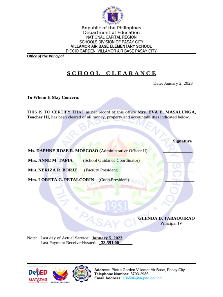 School Clearance (2024) | PDF