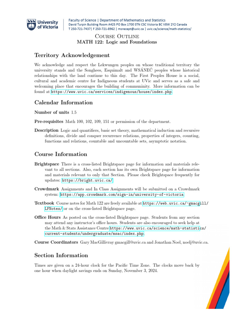 Math 122 Course Outline 202409 | PDF