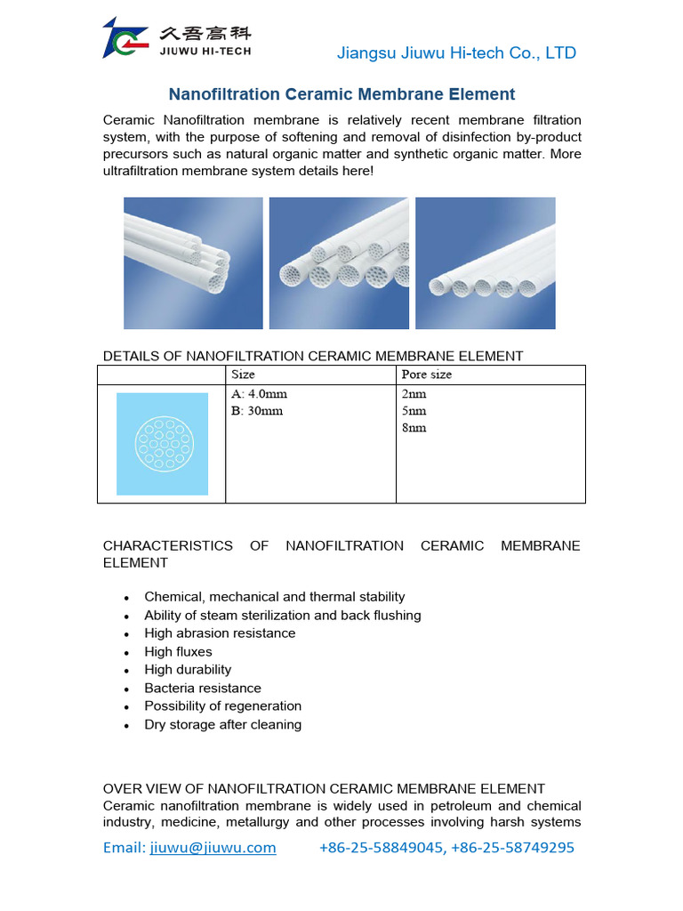 Nanofiltration Ceramic Membrane Element | PDF