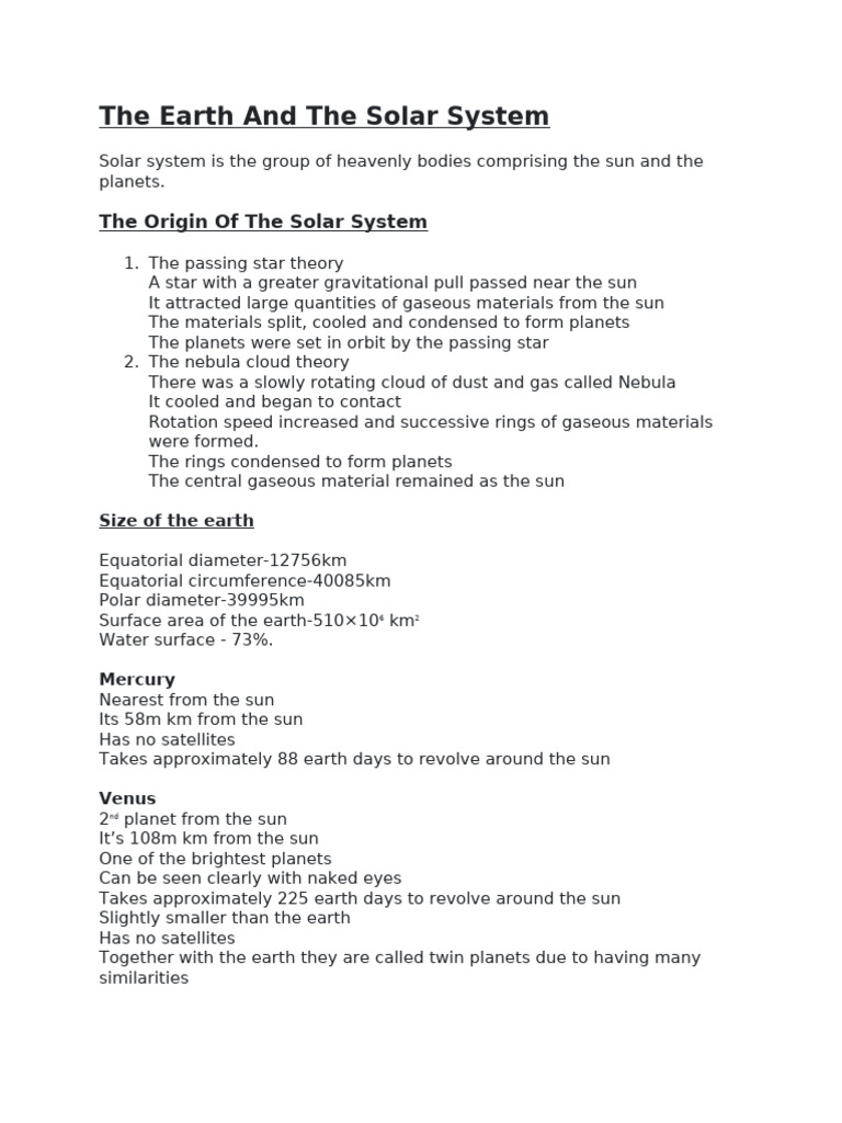 The Earth and The Solar System | PDF