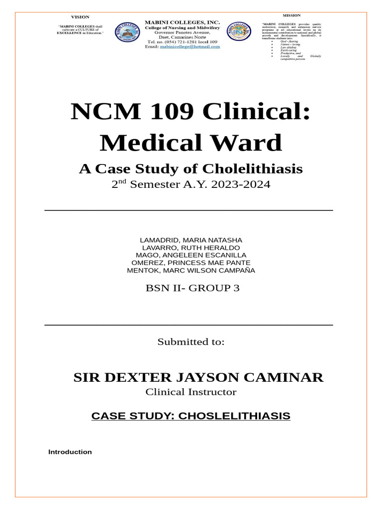 Case Study: Cholelithiasis Overview | PDF | Gallbladder | Clinical Medicine