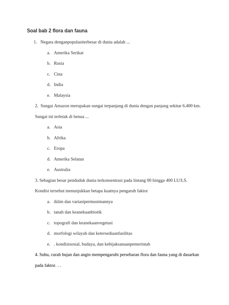 Soal Bab 2 Flora Dan Fauna | PDF