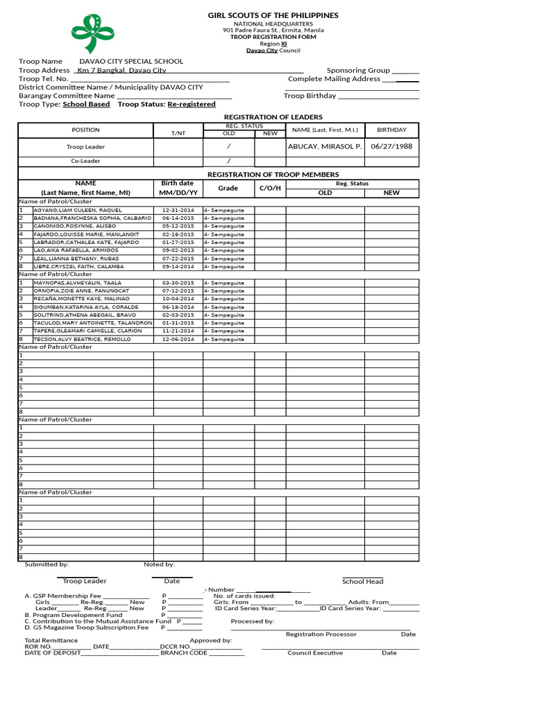 GSP Sampaguita Reg Form | PDF