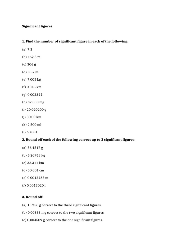 IGCSE Physics Significant figures worksheet | PDF