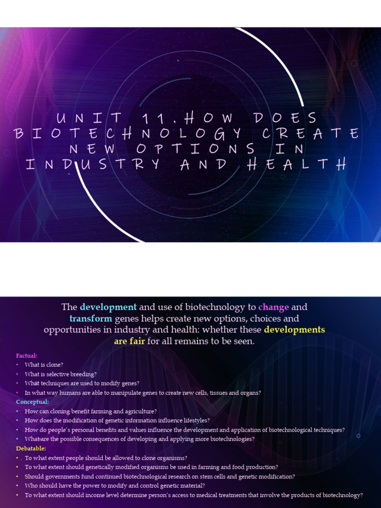 IB MYP - Unit 11. How Does Biotechnology Create New Options in Industry ...