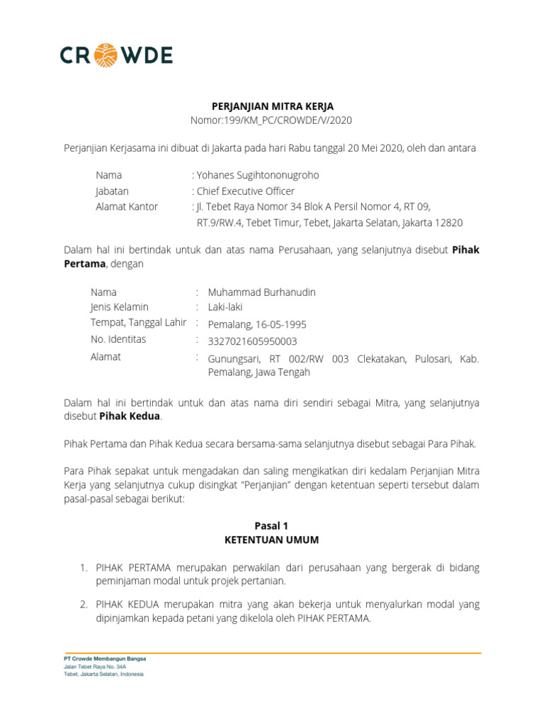 (PERJANJIAN MITRA KERJA) - Muhammad Burhanudin - Farmers Consultant | PDF