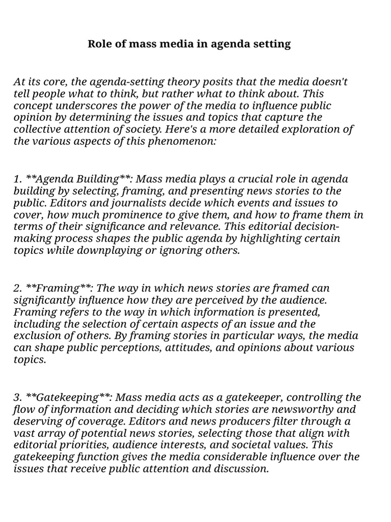 Role of Mass Media in Agenda Setting | PDF