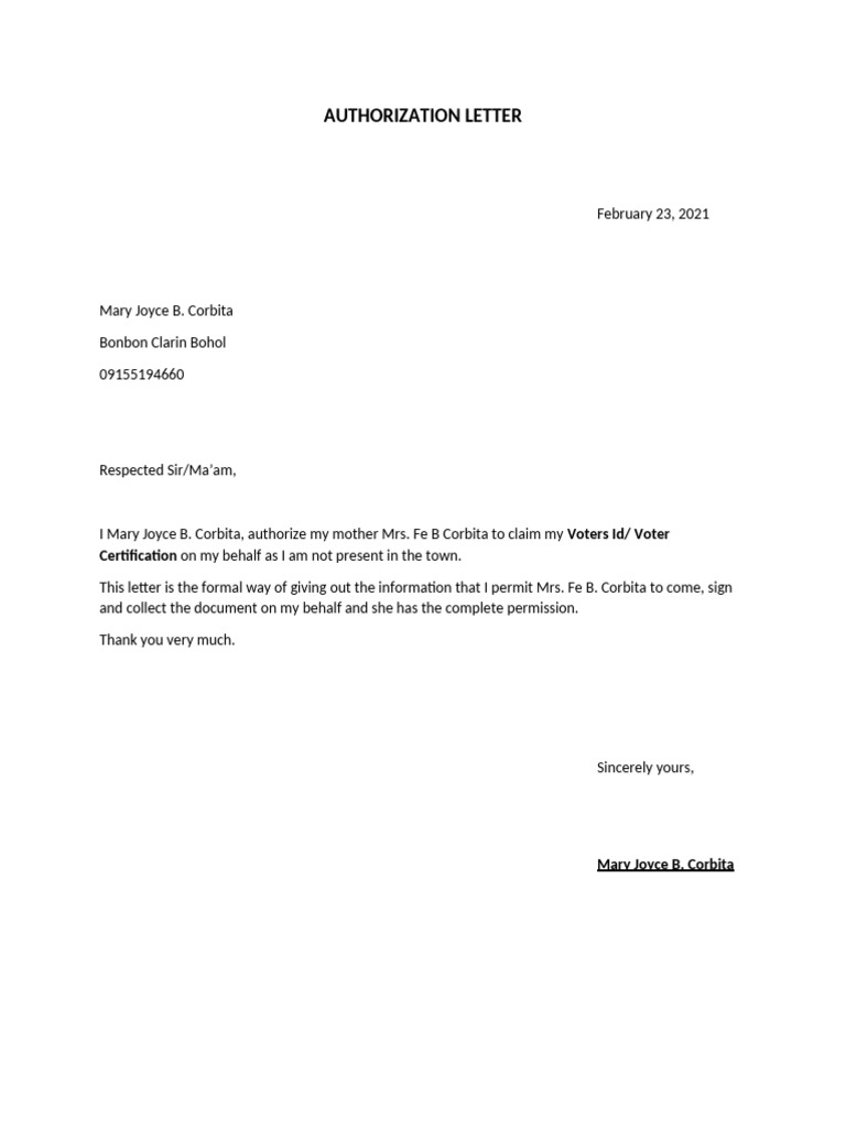 Authorization Letter | PDF