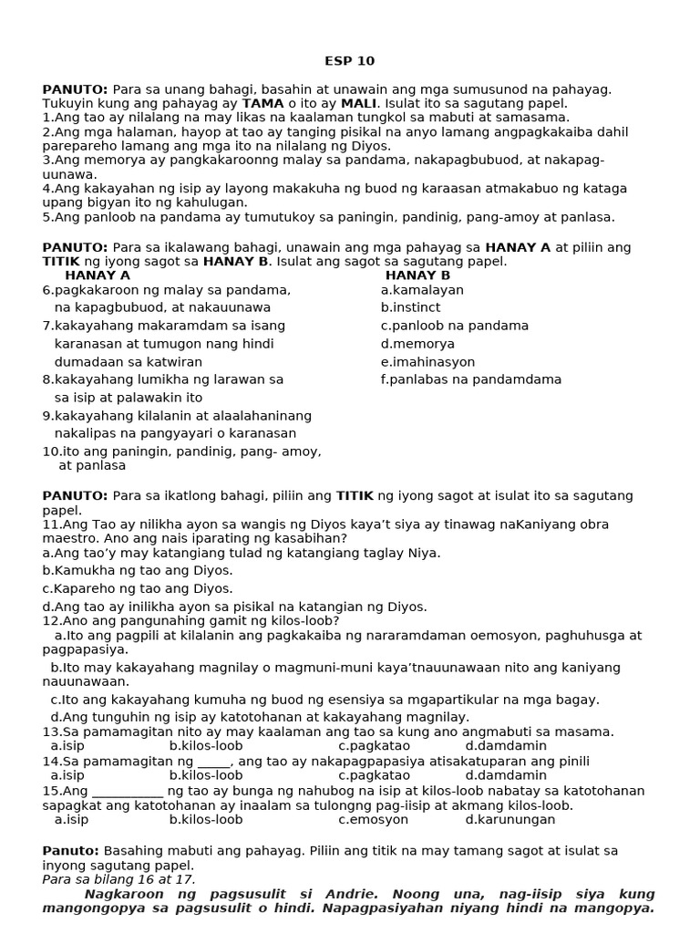 Esp 10 Q1, M1 | PDF | Self-Improvement