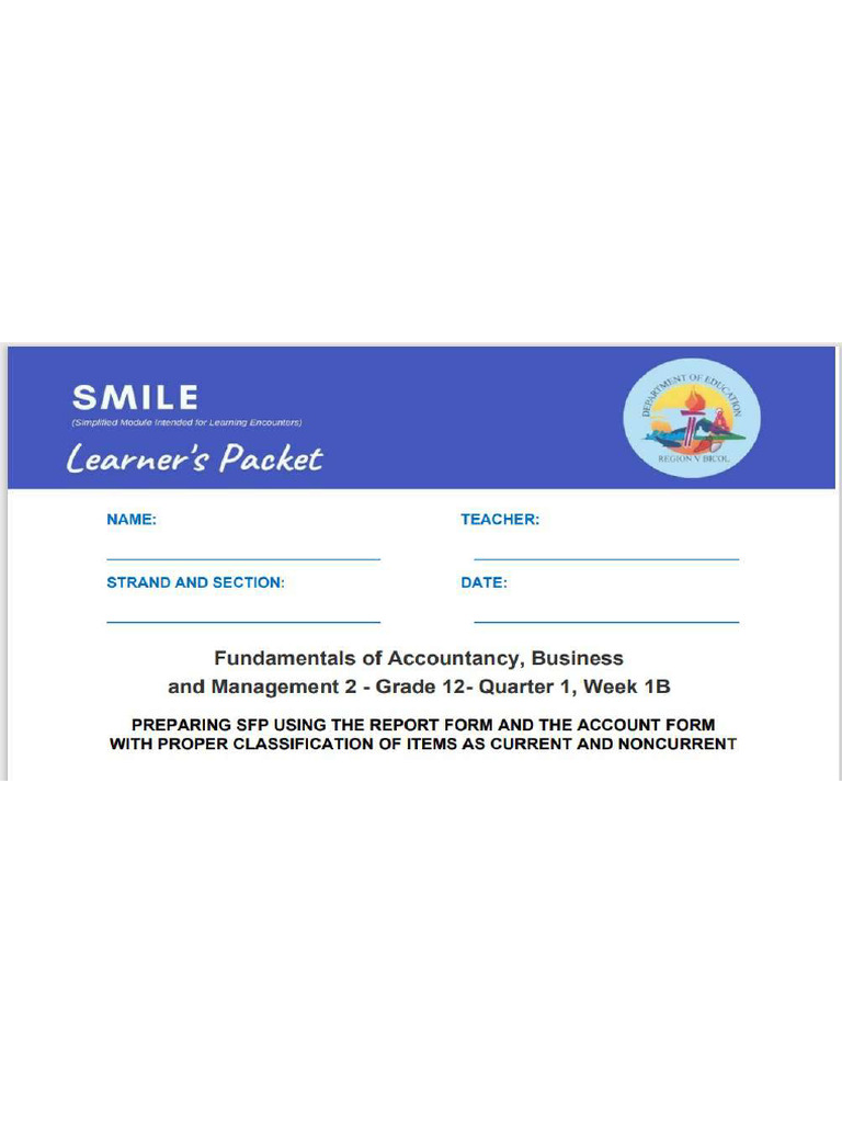 Preparing SFP Using The Report Form and The Account Form With Proper ...