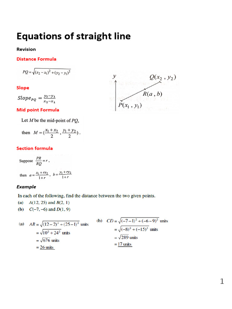 Equations of Straight Line | PDF