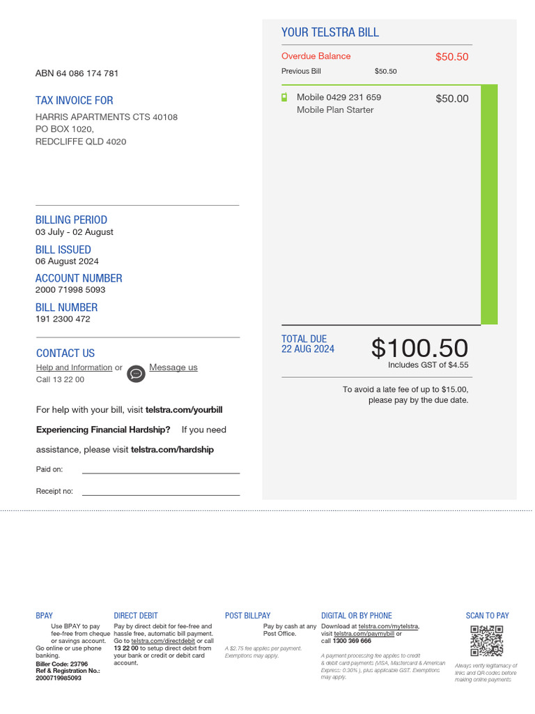 Tax Invoice For: Your Telstra Bill | PDF