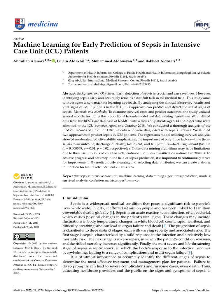 Machine Learning For Early Prediction of Sepsis in | PDF | Machine Learning | Statistical ...