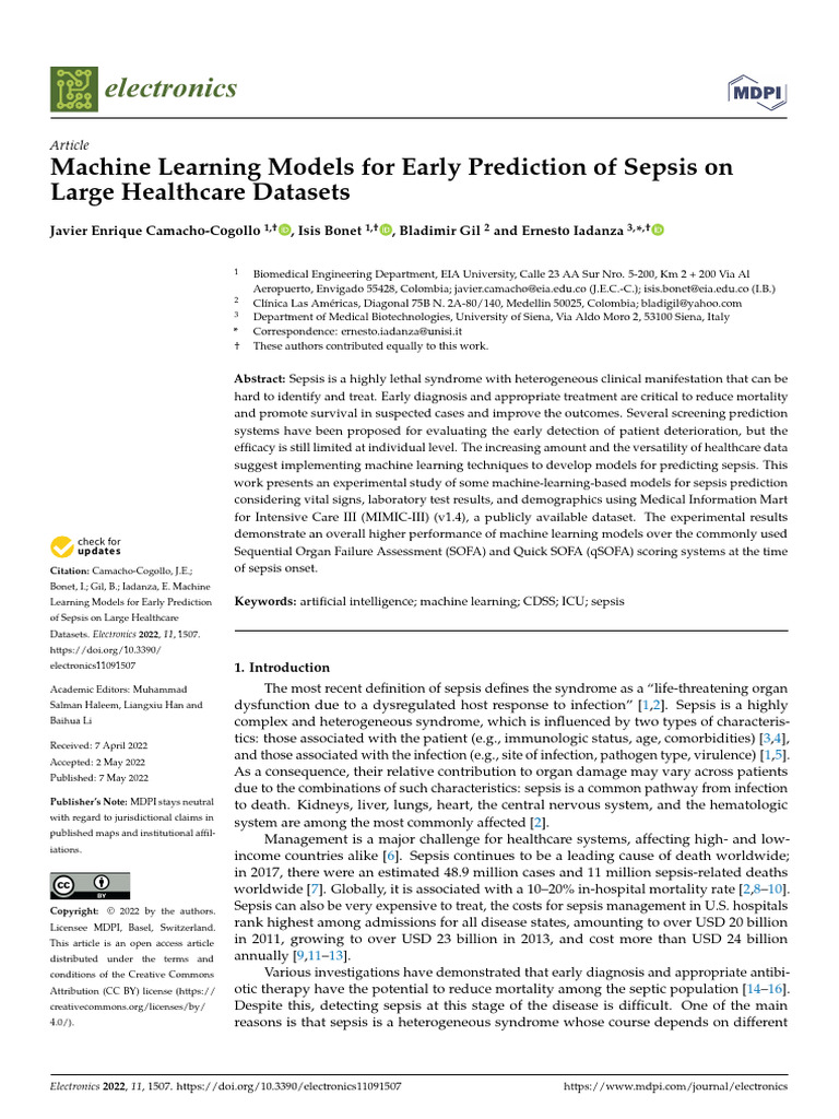 Machine Learning Models For Early Prediction of Se | PDF | Sensitivity And Specificity | Support ...